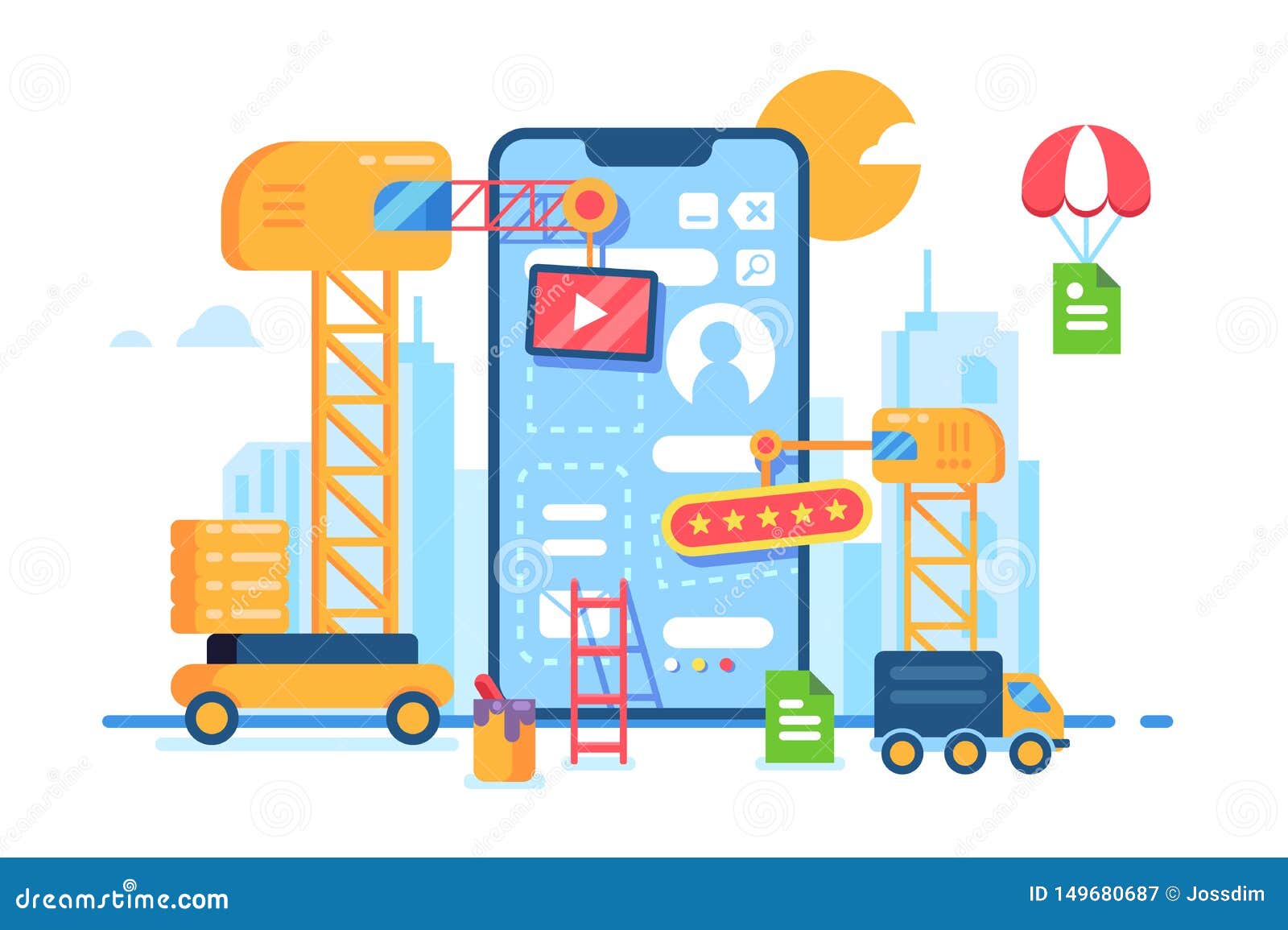 Mobile App Building Development. Creative Process Stock Illustration ...