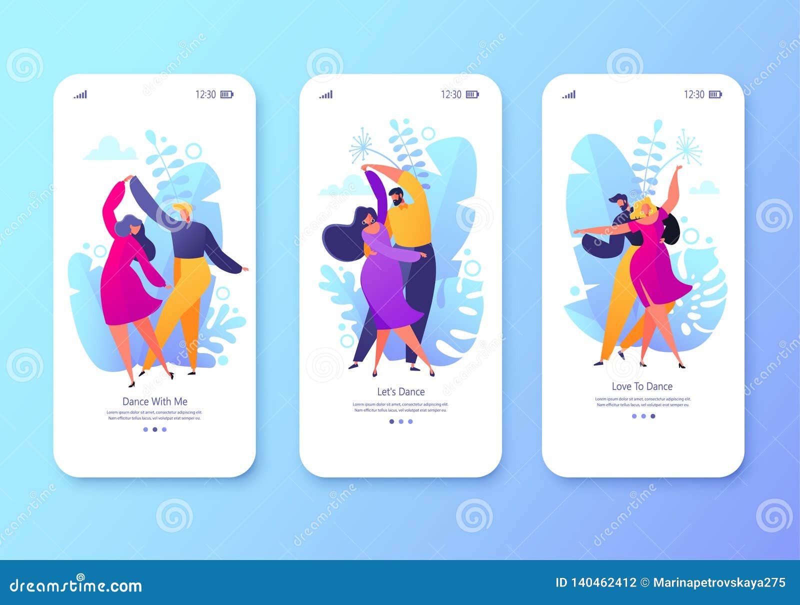 Mobile App Page, Screen Set. Concept for Website with Flat Happy ...
