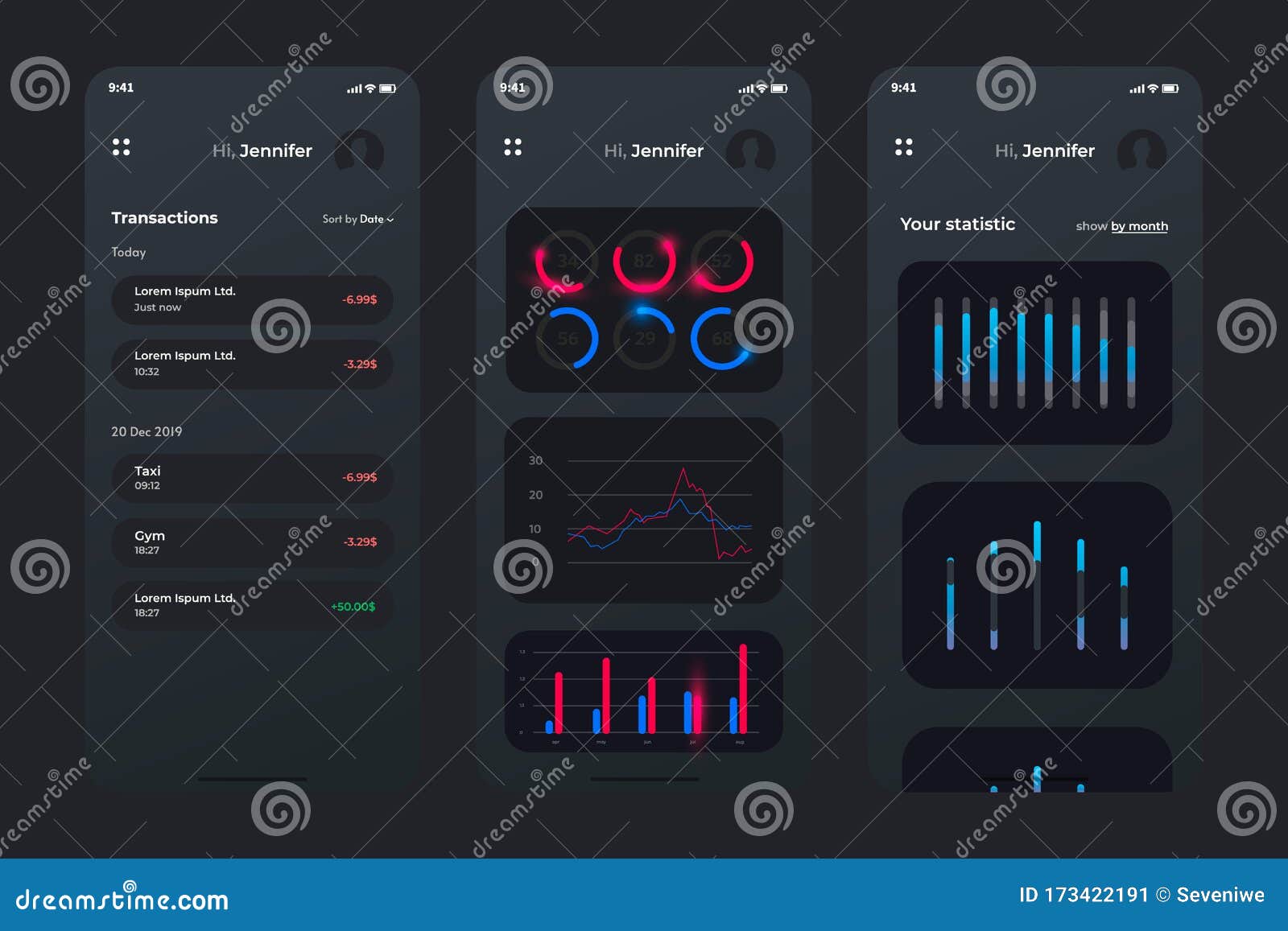 Mobile App Design HUD Interface Elements Template. Three Variations of ...