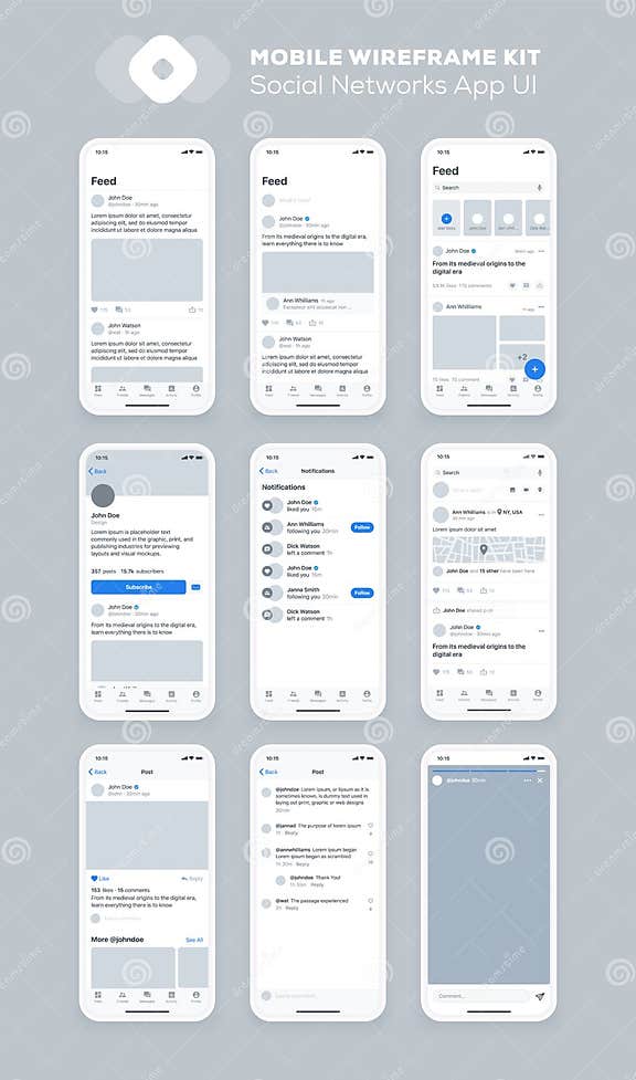 Mobile App Design. UI UX Wireframe Kit for Smartphone Stock ...