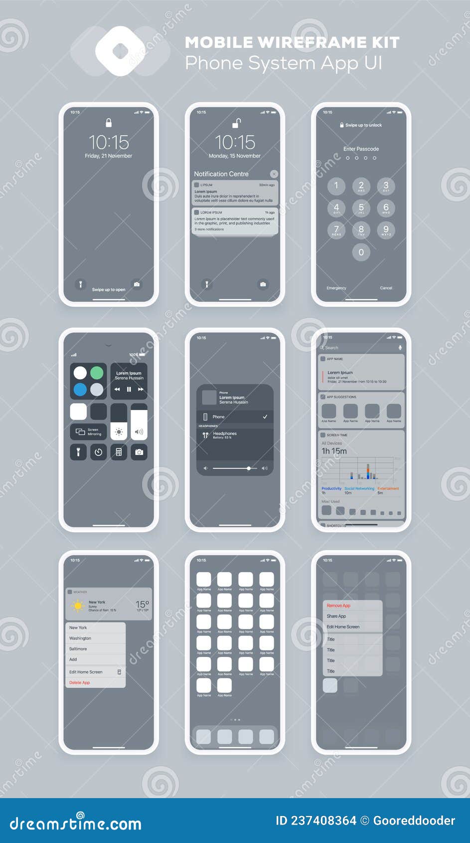 Mobile App Design. UI UX Wireframe Kit for Smartphone Stock ...