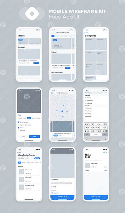 Mobile App Design. UI UX Wireframe Kit for Smartphone Stock Vector ...