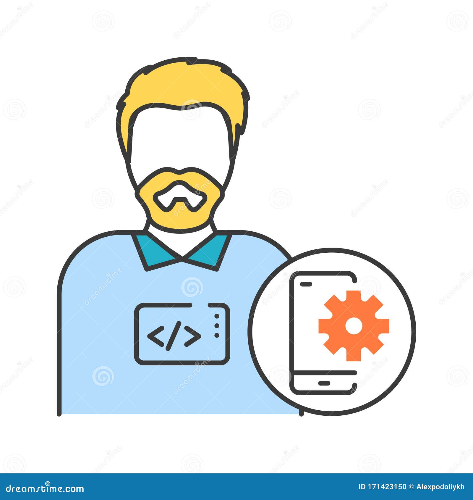 Mobile App Developer Color Line Icon. the Software Engineer is Engaged ...