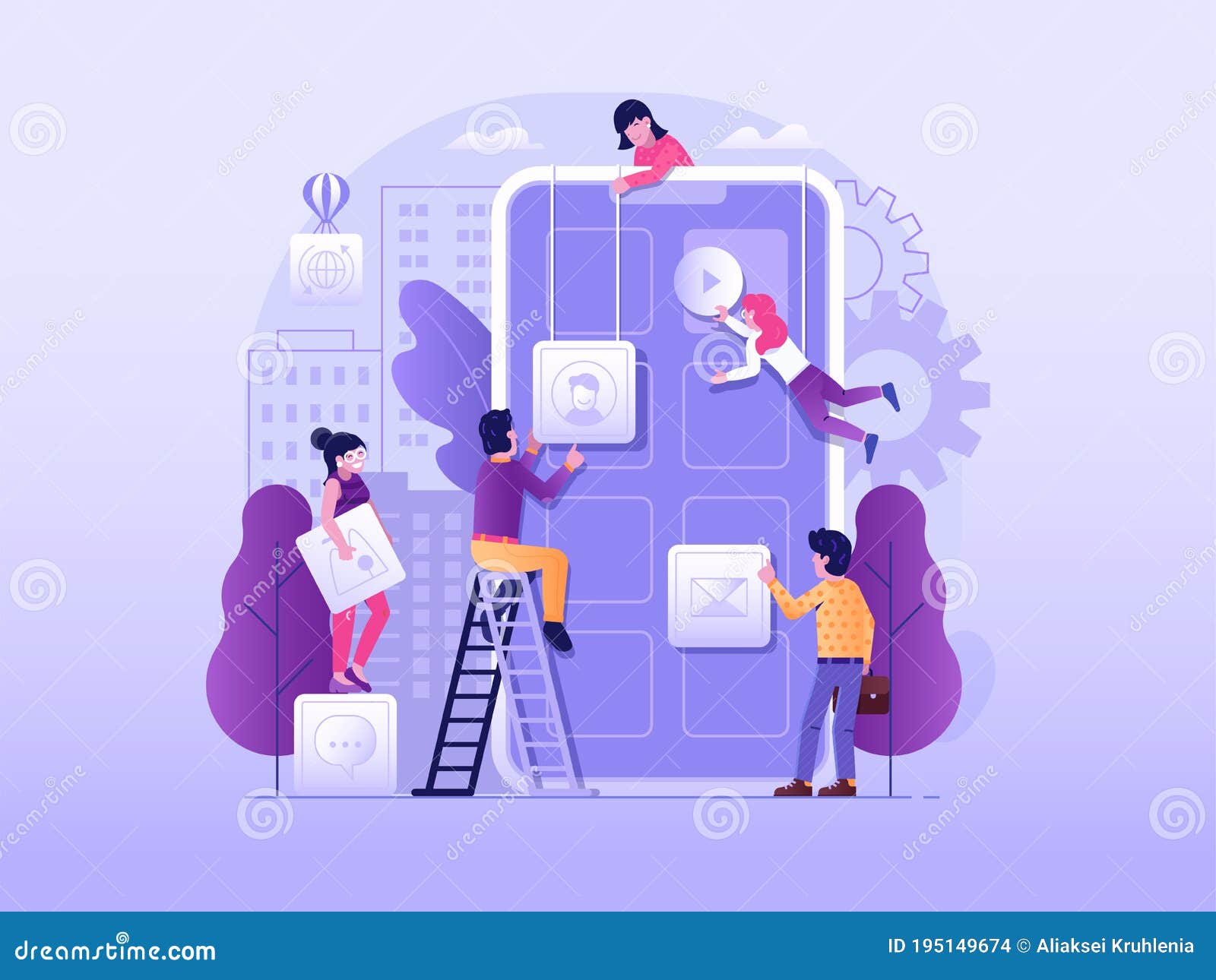 Mobile App Developing Process in Flat Design Stock Vector - Illustration of implement, project ...