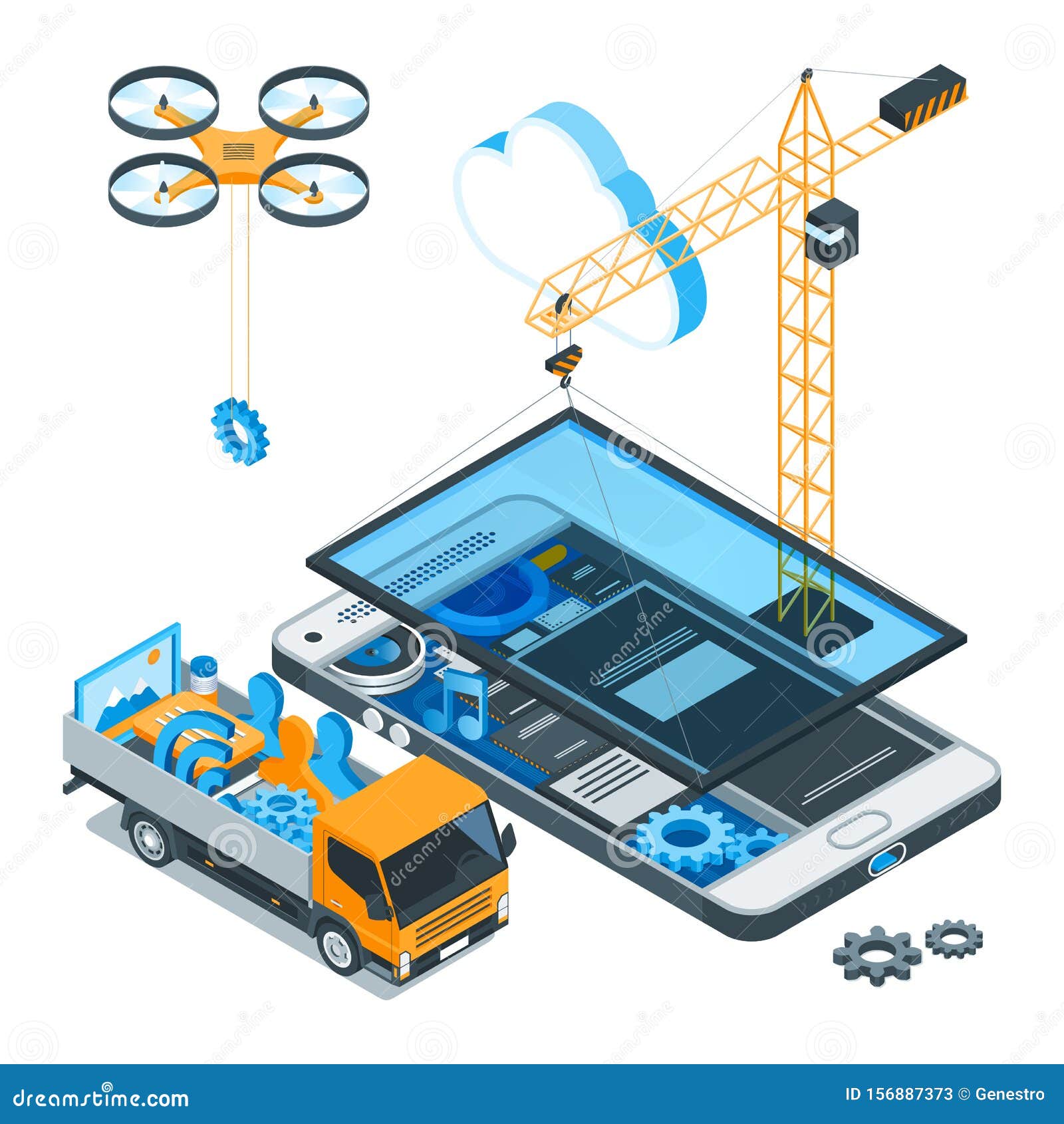 Mobile App Development Concept 01 Stock Vector - Illustration of truck ...