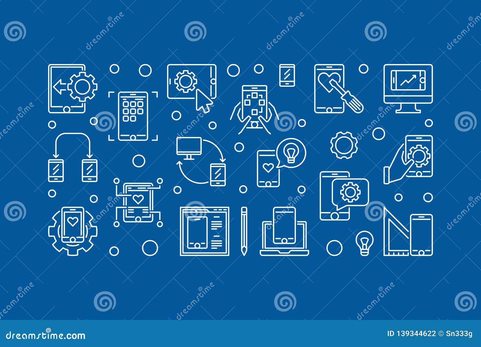 Mobile App Development Vector Outline Horizontal Illustration Stock ...