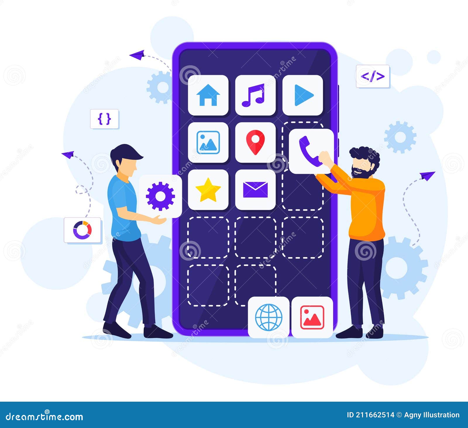 Mobile App Development Concept, People Building and Create Software ...