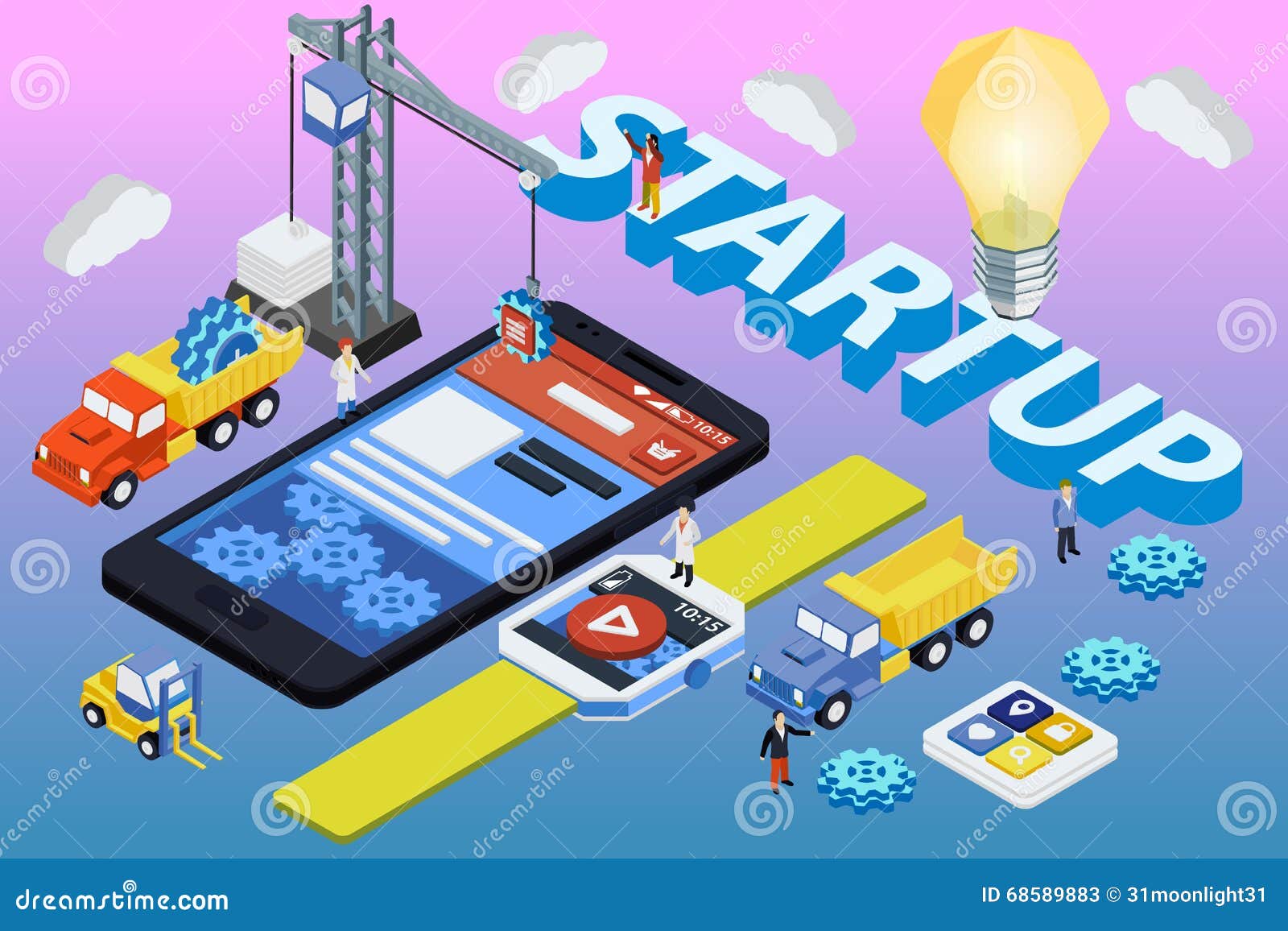 Mobile App Development, Experienced Team. Flat 3d Isometric Stock ...