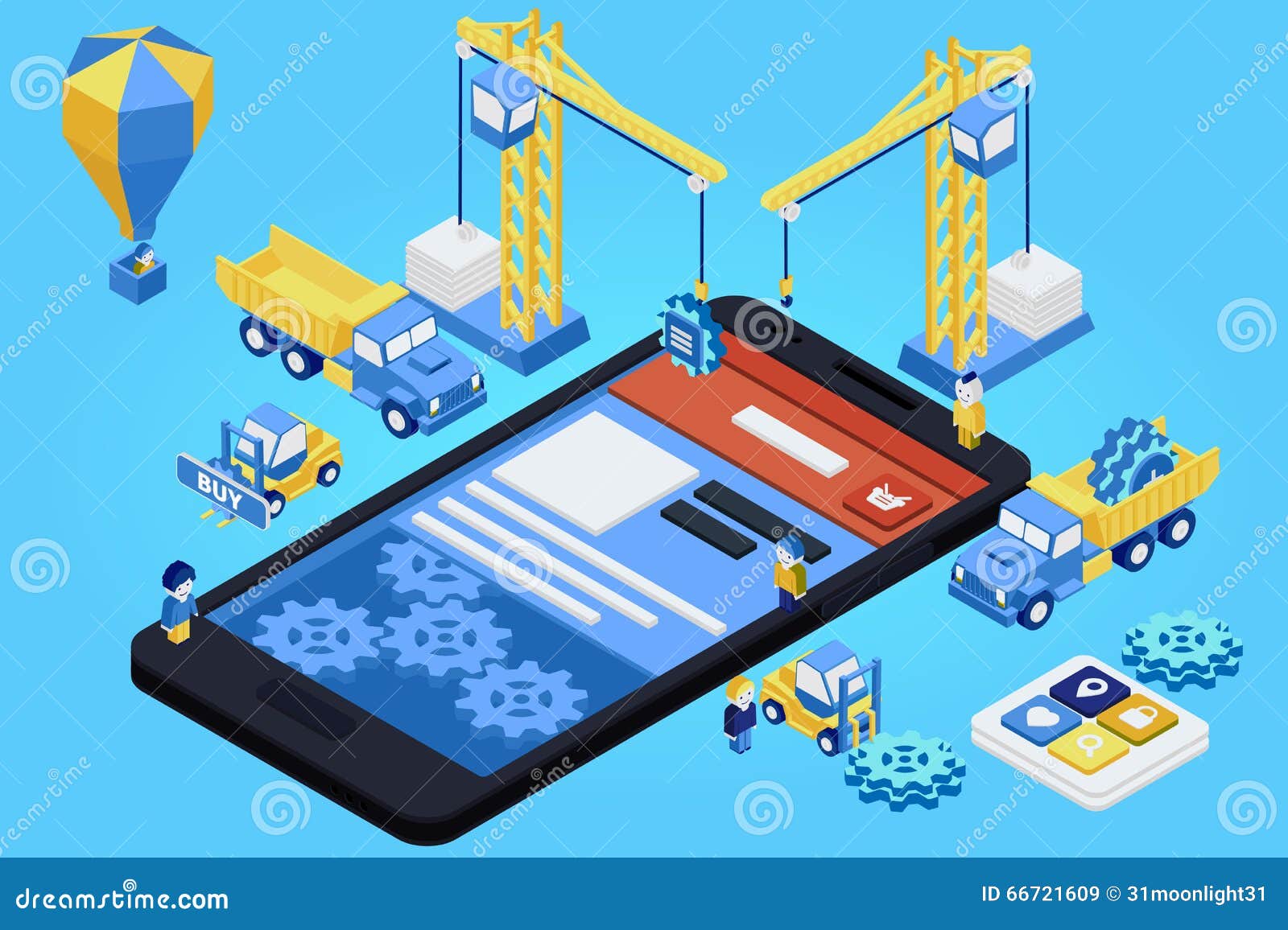 Mobile App Development, Experienced Team. Flat 3d Isometric Stock ...