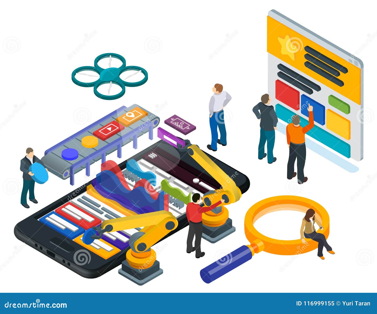 Mobile App Development Flat 3d Isometric Mobile Ui Web Design Concept Program Code On A