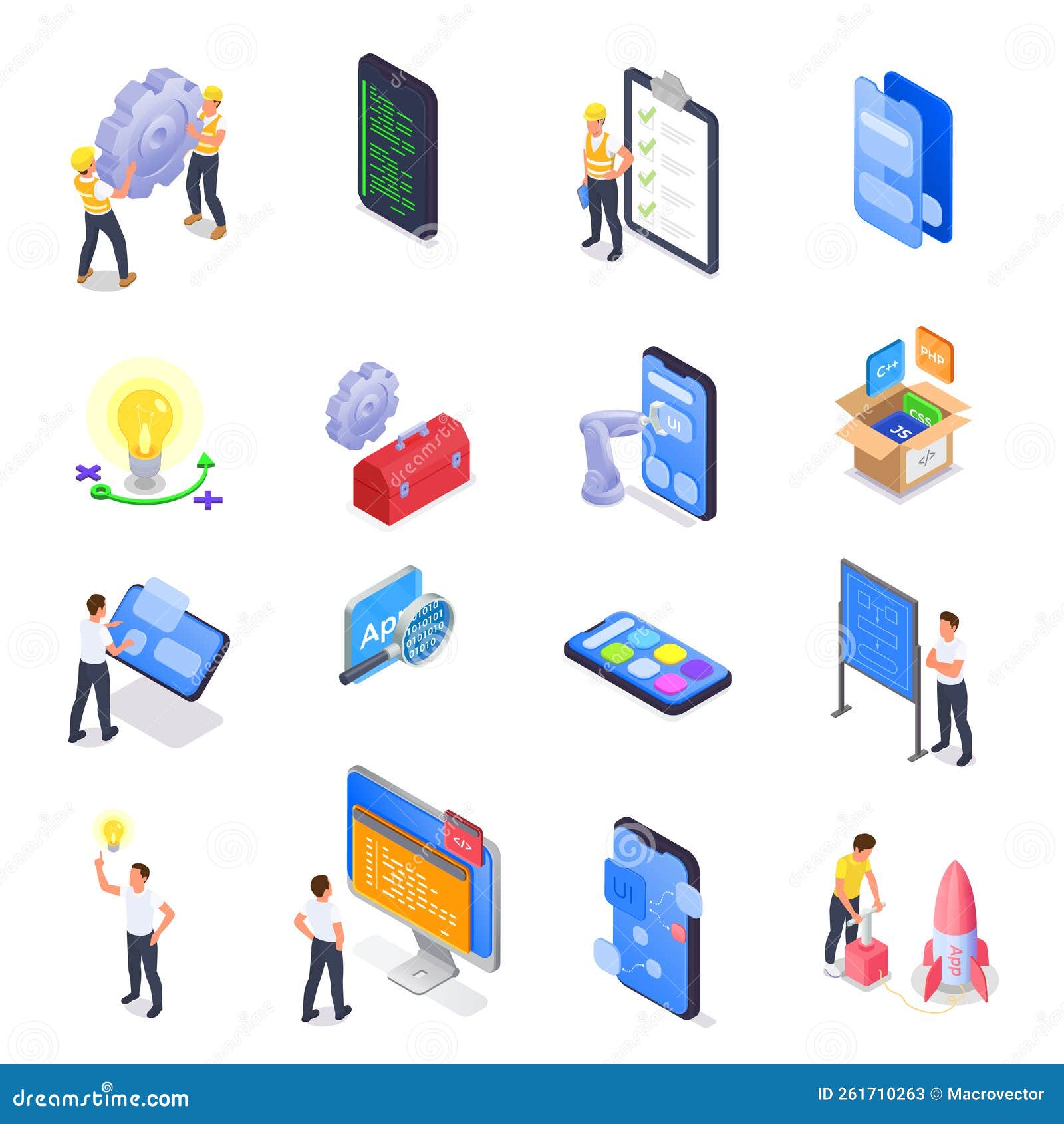 Mobile App Development Icons Stock Vector - Illustration of display ...