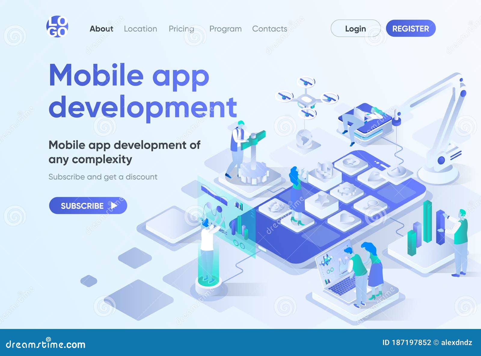 Mobile App Development Isometric Landing Page. Stock Vector ...
