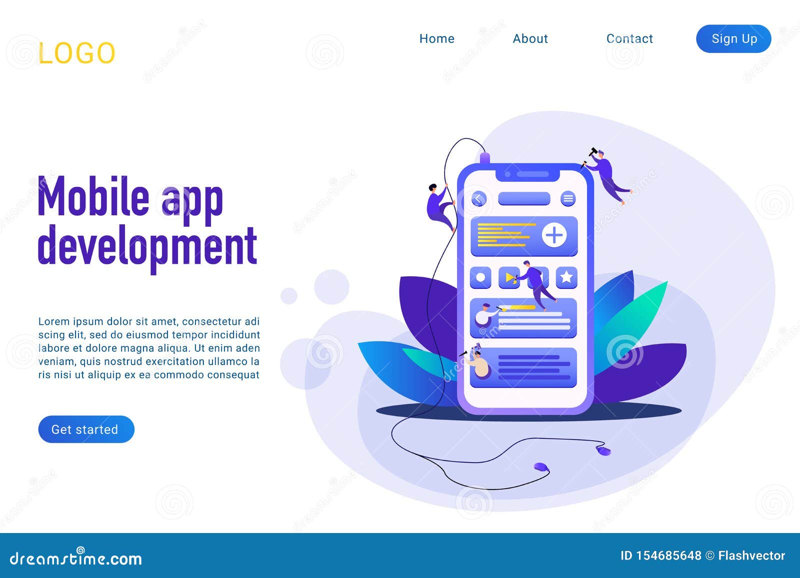 Mobile App Development Landing Page Isometric Vector Template Stock ...