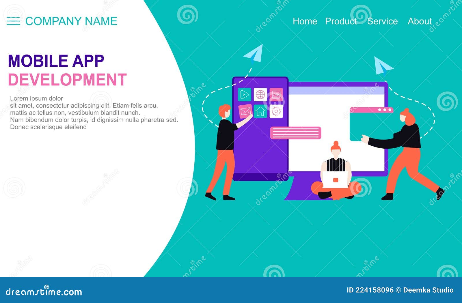 Mobile App Development Landing Page Website Stock Vector - Illustration ...