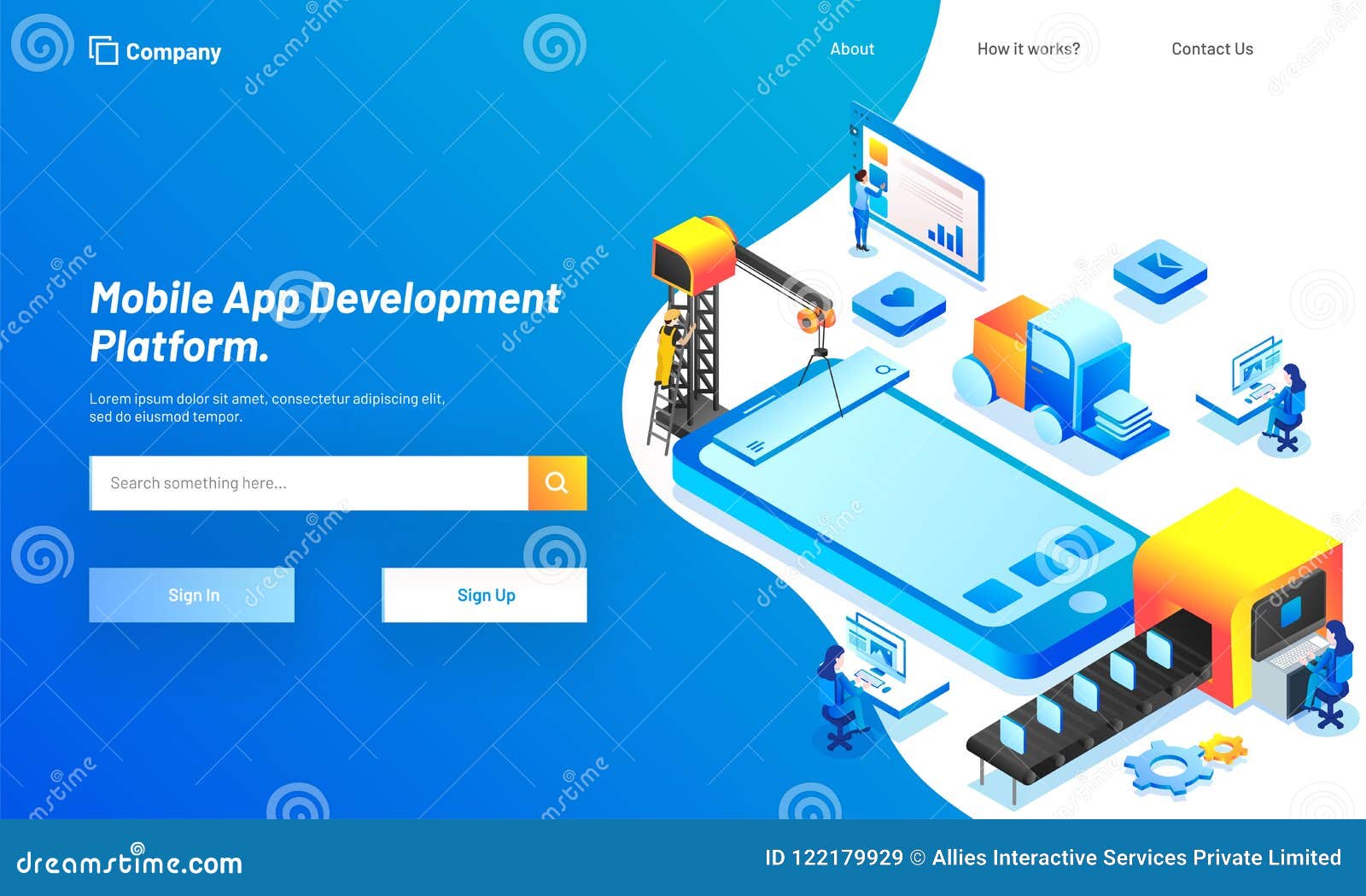 Mobile App Development Platform, Isometric Illustration of Smart Stock ... Mobile App Development Platform, Isometric Illustration of Smart Stock ...