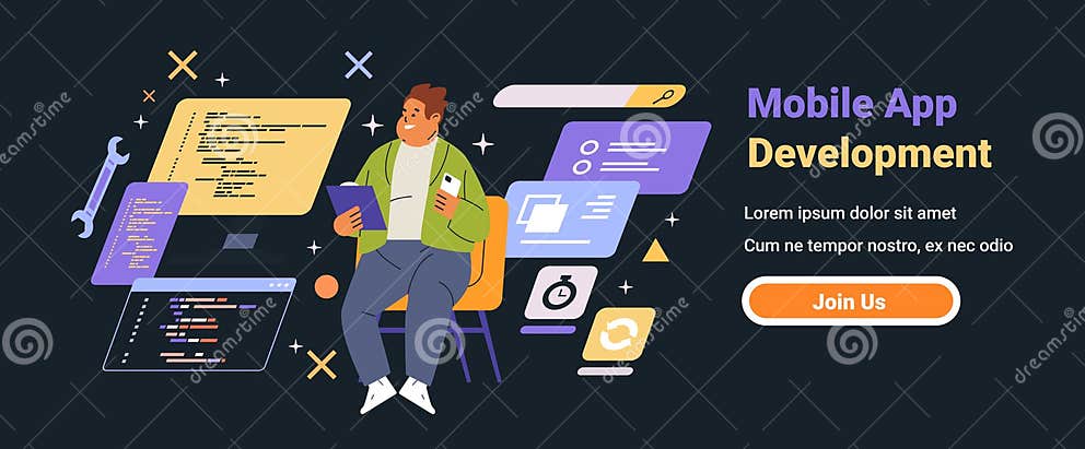 Mobile App Development Programmer Coding Software Tools. Developer ...