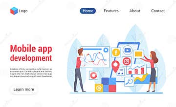 Mobile App Development Vector Landing Template Design Stock Vector ...