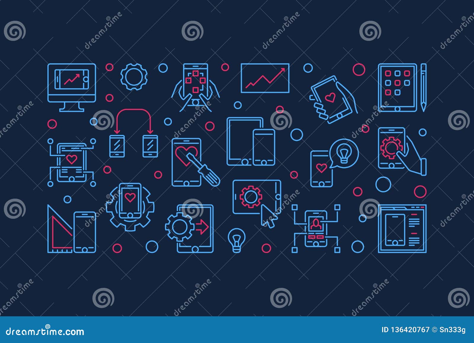 Mobile App Development Vector Outline Horizontal Illustration Stock ...