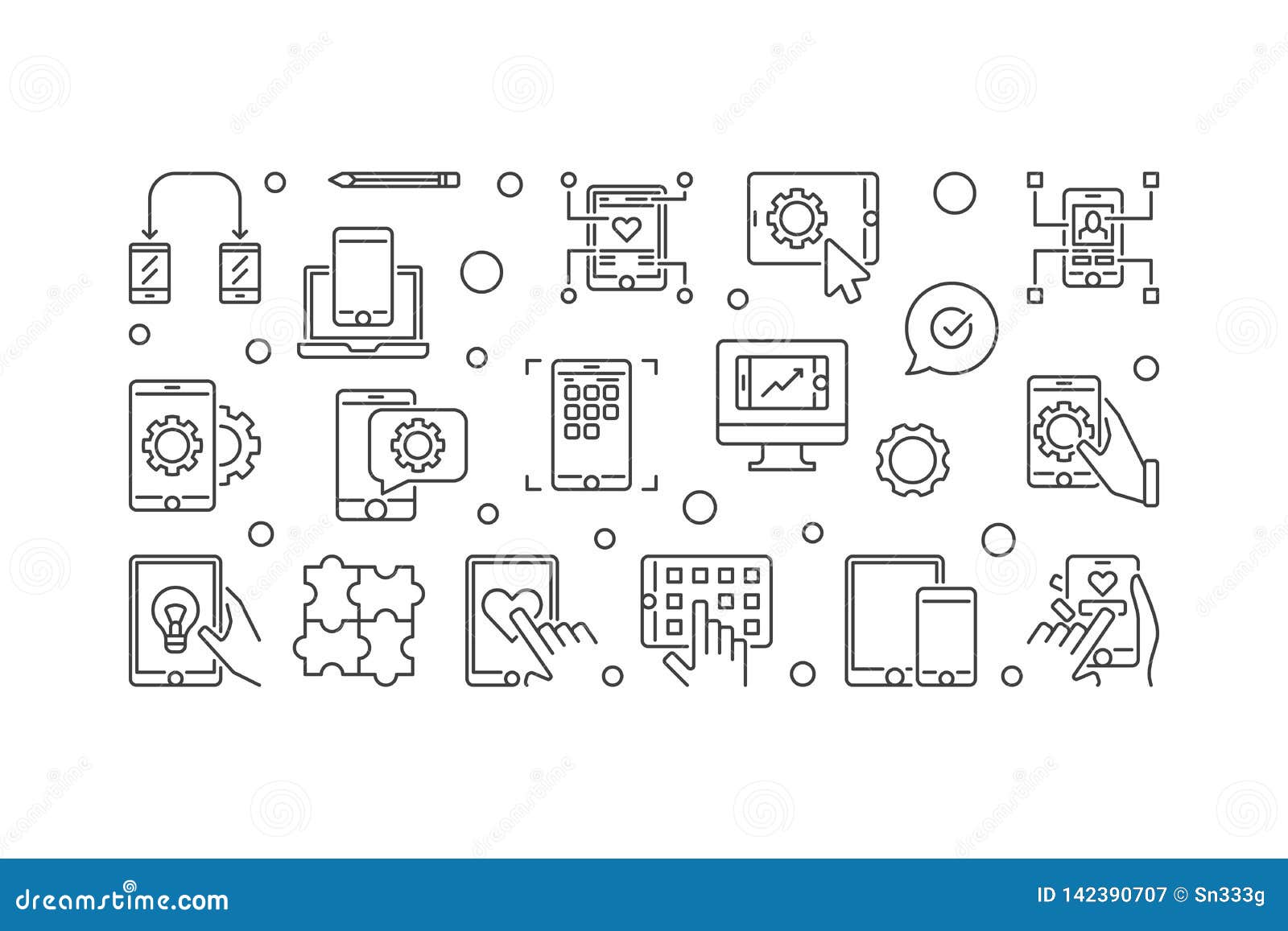 Mobile App Development Vector Outline Horizontal Illustration Stock ...