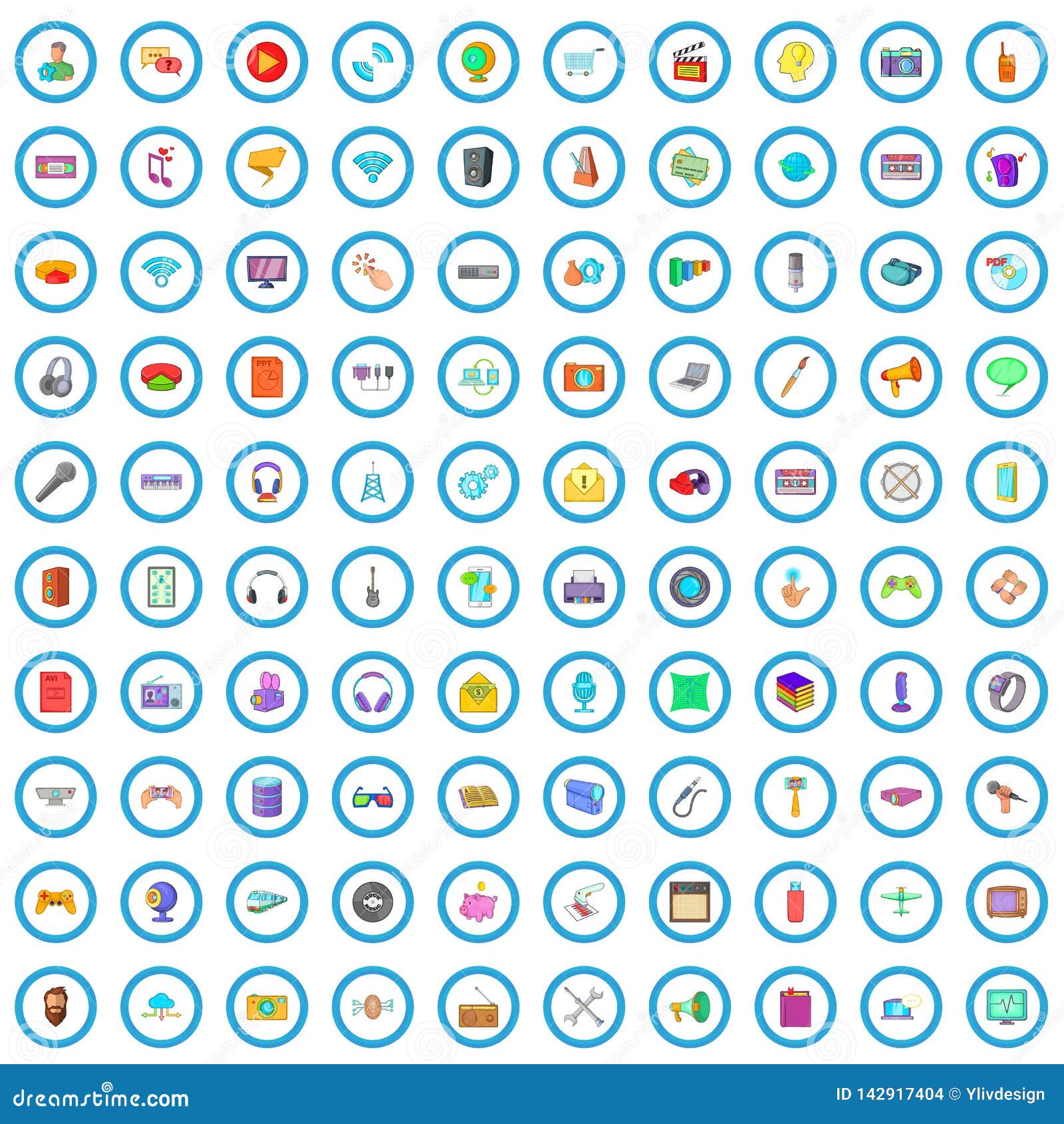 100 Mobile App Icons Set, Cartoon Style Stock Vector - Illustration of ...