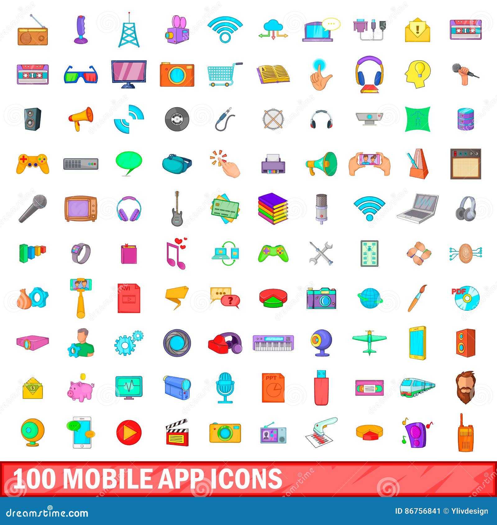 100 Mobile App Icons Set, Cartoon Style Stock Vector - Illustration of ...