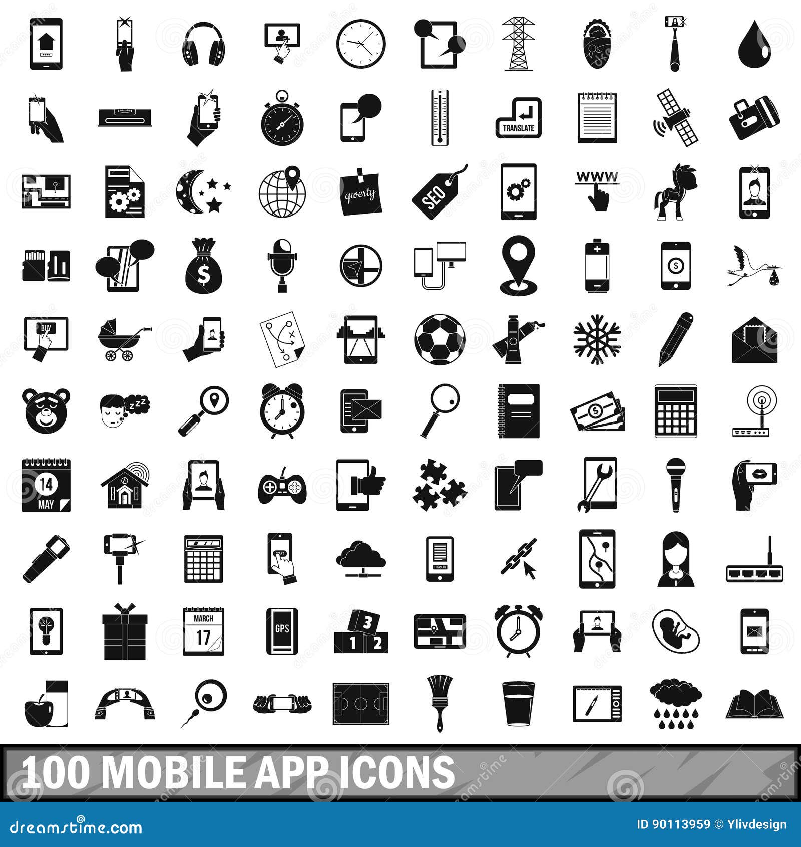100 Mobile App Icons Set, Simple Style Stock Vector - Illustration of ...