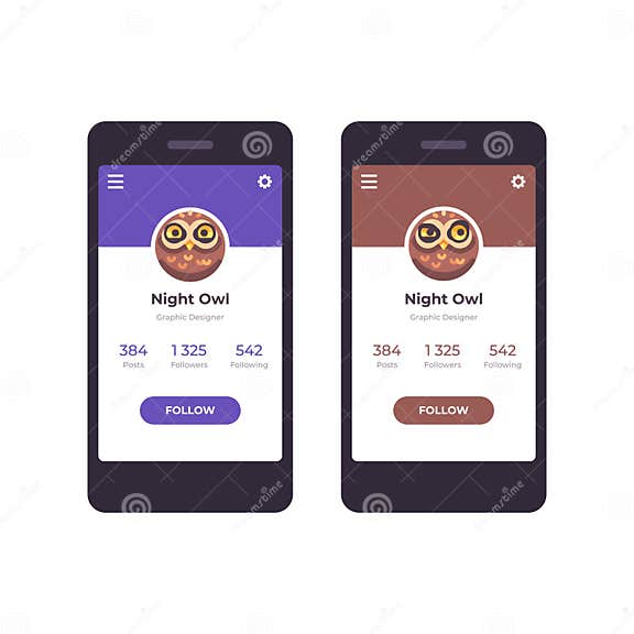 Mobile App Interface Concept. User Profile with an Owl Avatar Stock ...