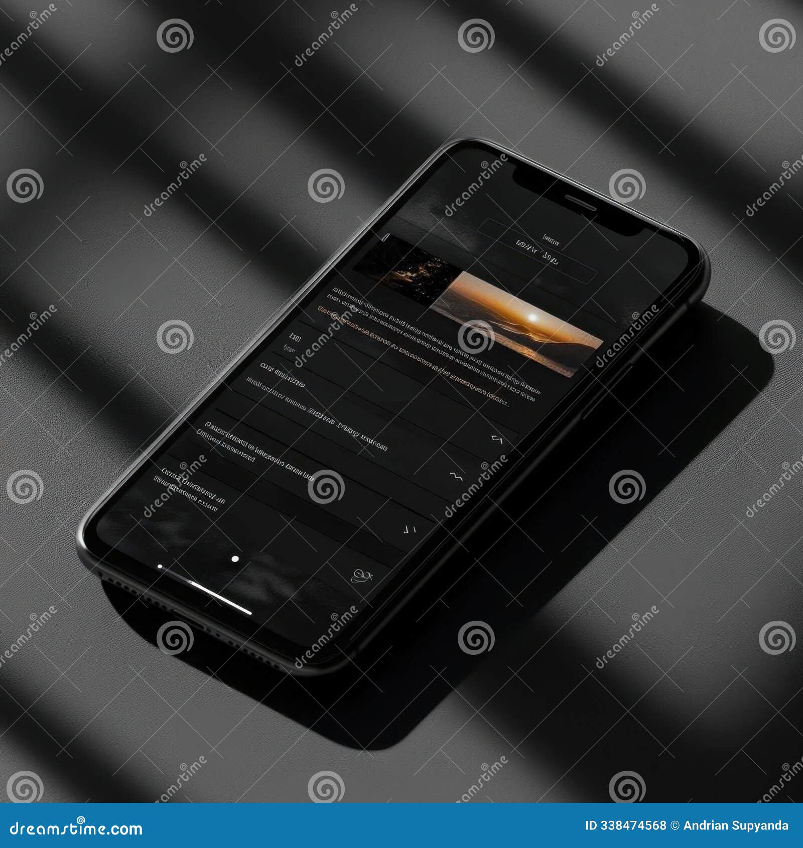 Mobile App Interface Design with Dark Mode and Sunset Image Stock ...