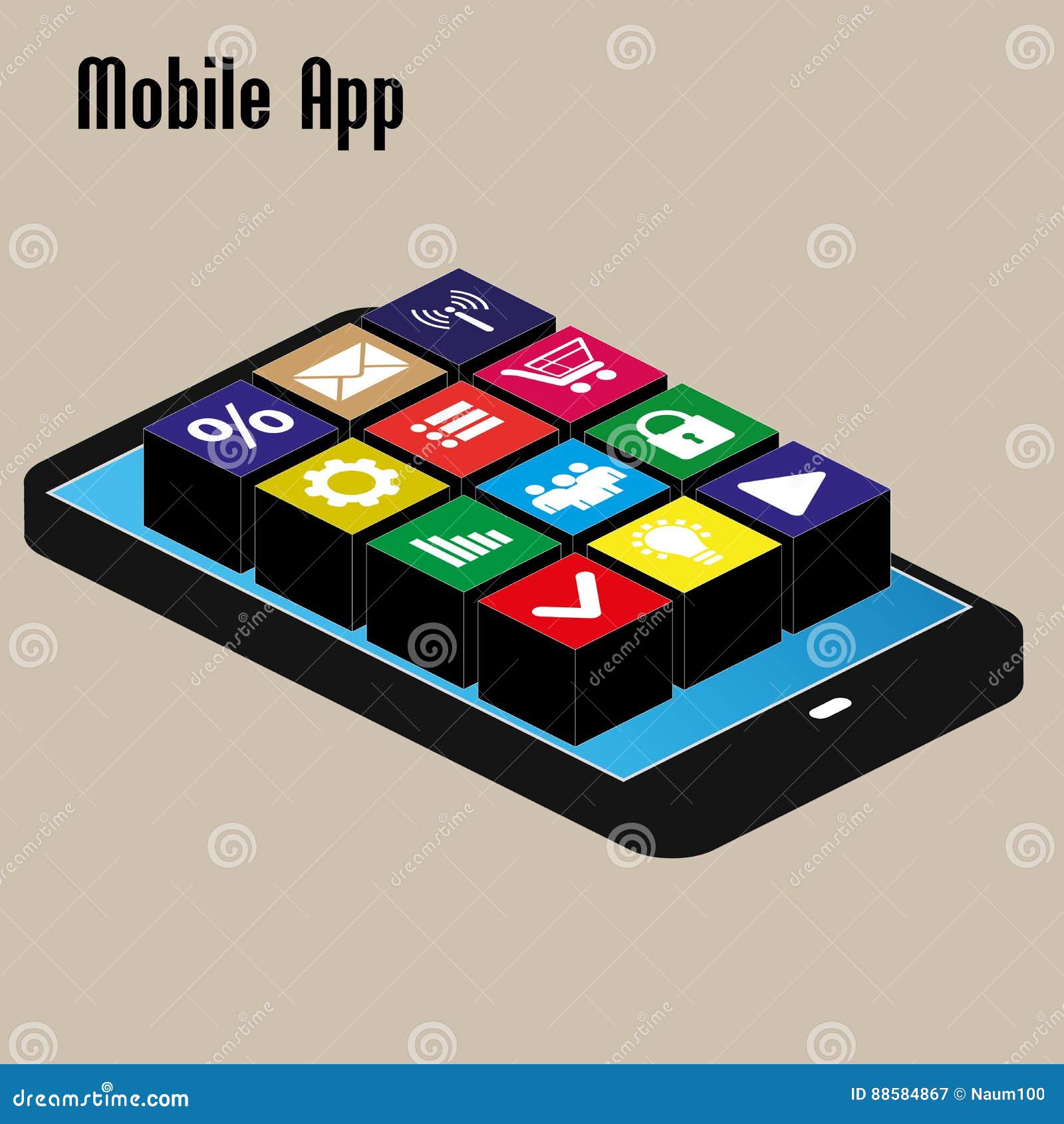 Mobile app, isometric, stock vector. Illustration of statistics - 88584867