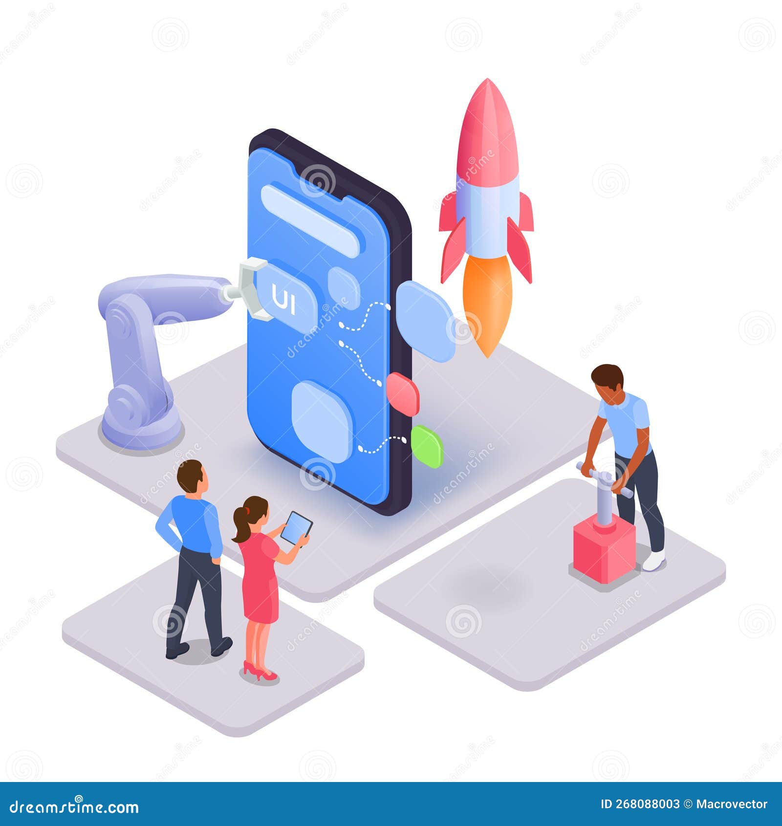 Mobile App Launch Composition Stock Vector - Illustration of technology, designer: 268088003