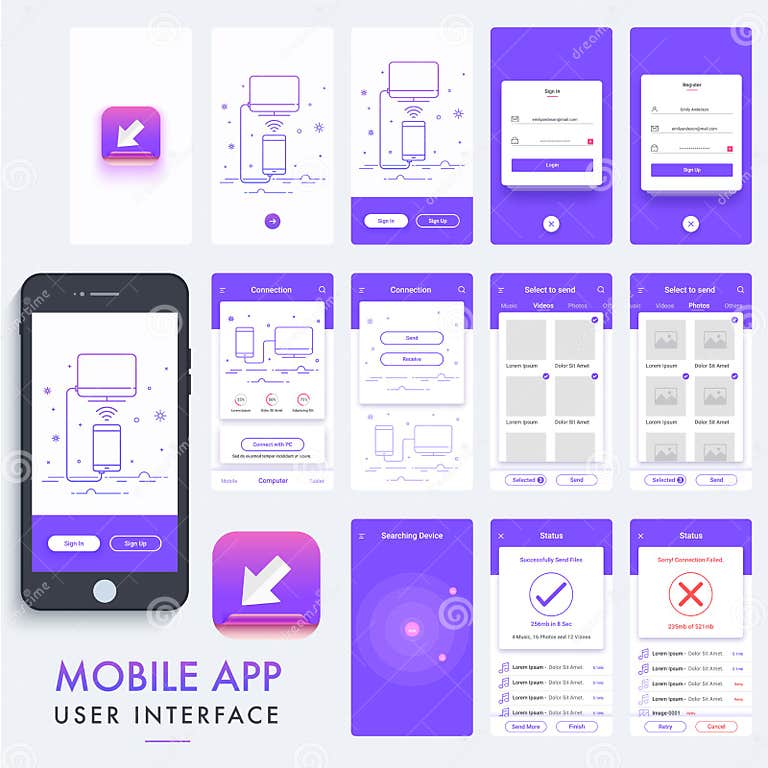Mobile App Material Design, UI, UX Kit. Stock Illustration - Illustration of digital ...