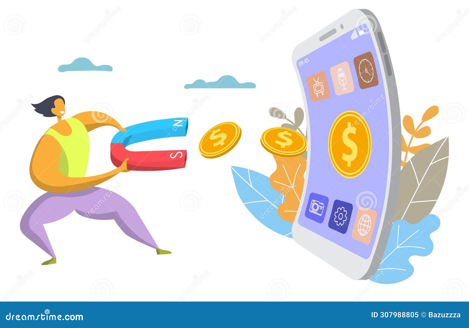 Mobile App Monetization and Digital Marketing Vector Illustration Stock ...