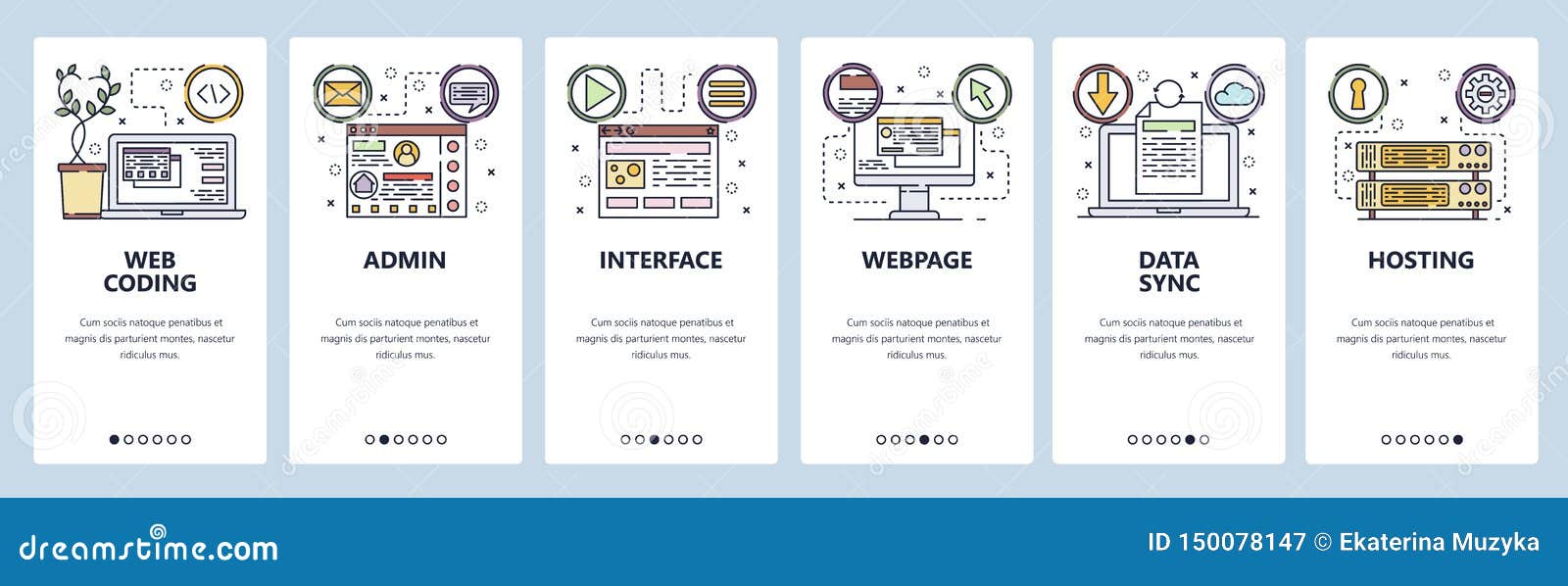 Mobile App Onboarding Screens Coding Software Development Data Sync And Cloud Technology