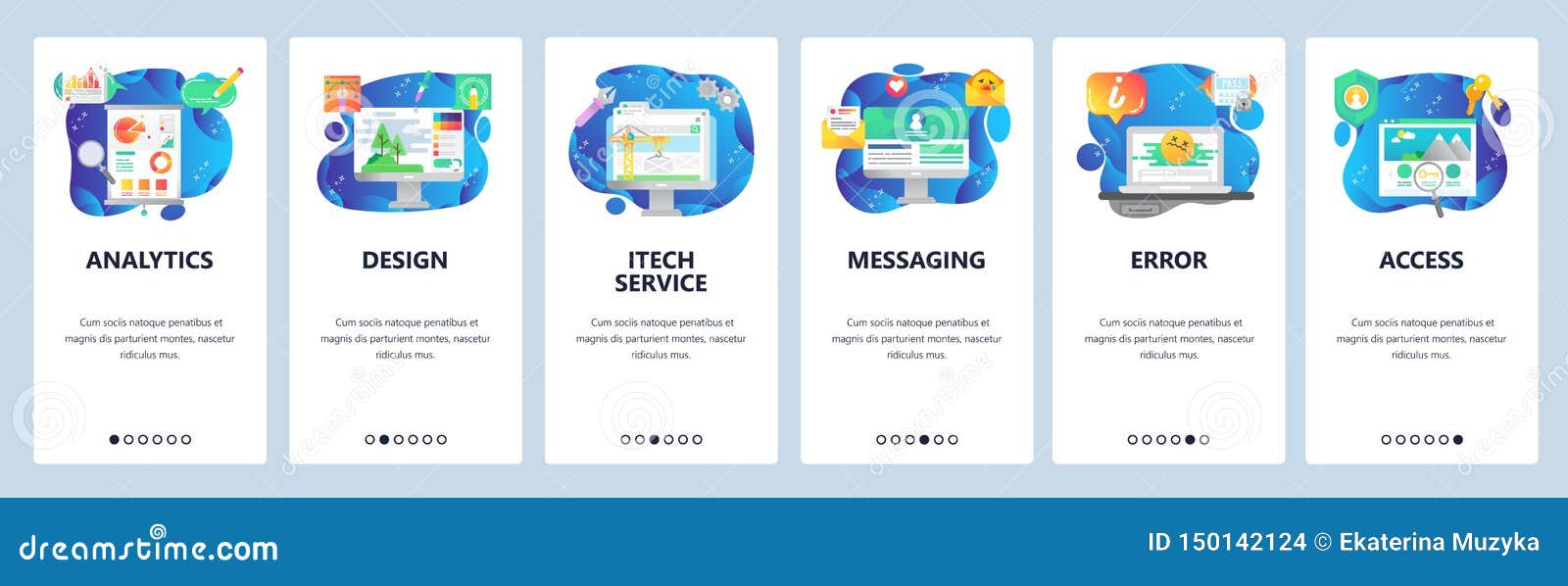 Mobile App Onboarding Screens Financial Analytics And Data Draw Computer Error And Secure