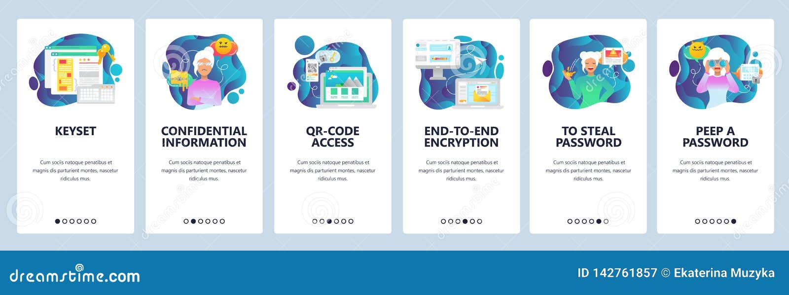 Mobile App Onboarding Screens Internet Security Qr Code Secure Access Encryption Password