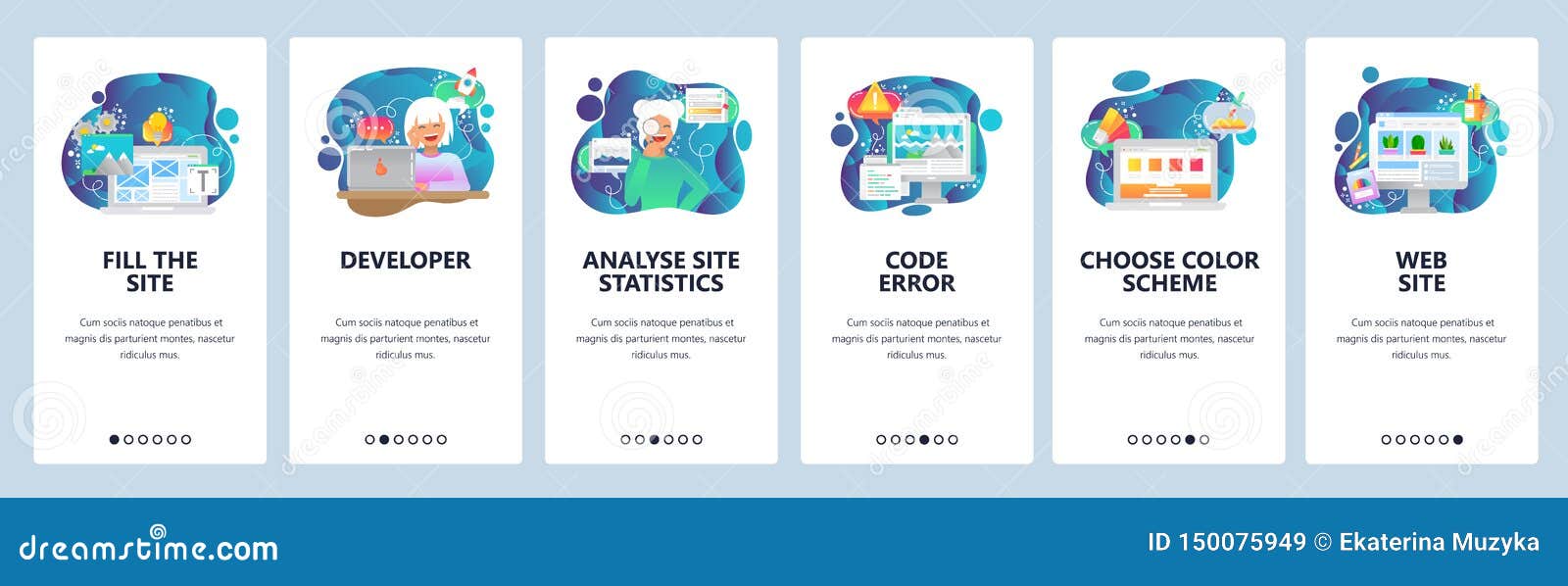 Mobile App Onboarding Screens. Web Development and Coding. Female Programmer, Site Traffic ...