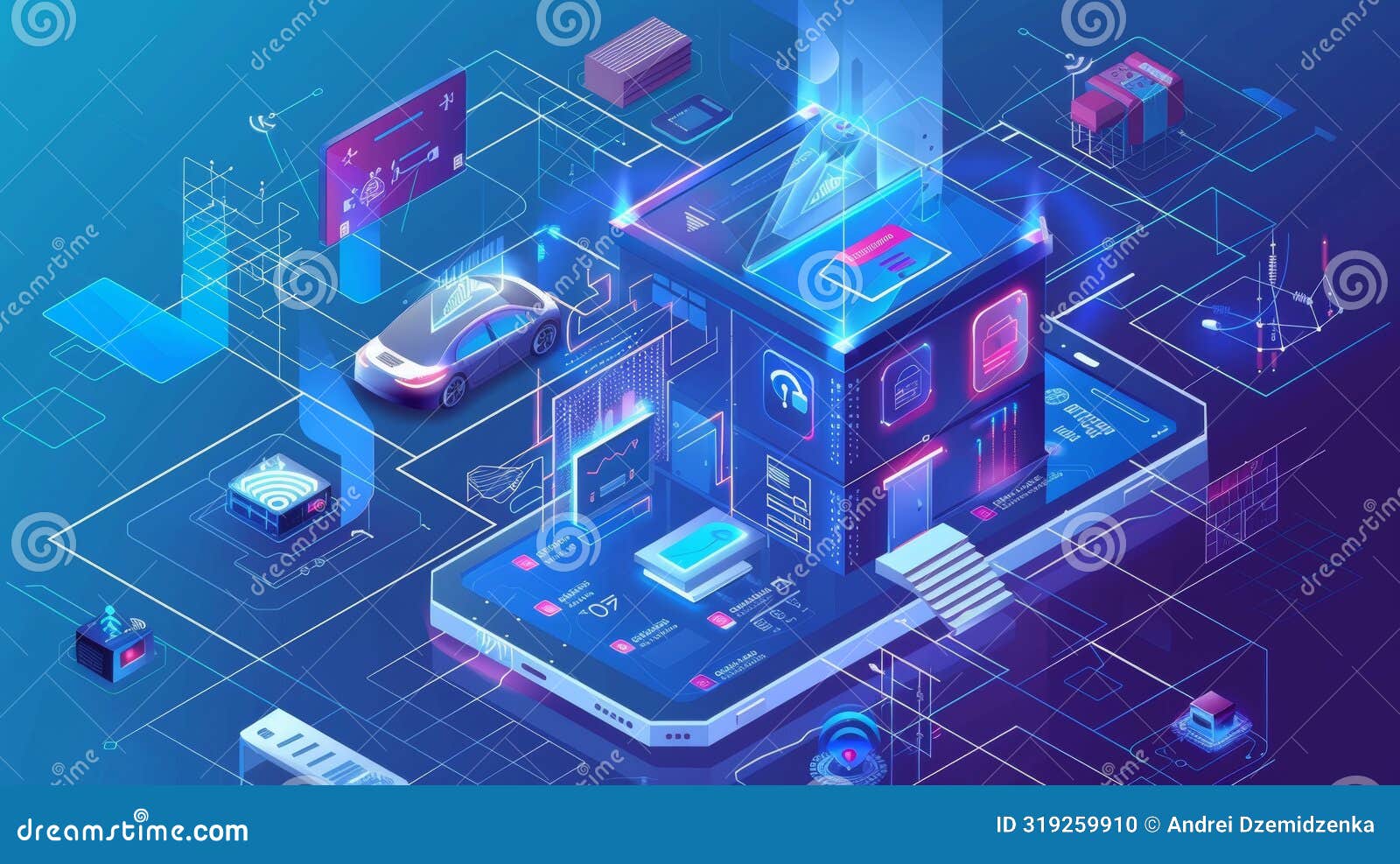 Mobile App Showing Plans for Building IOT Devices. Isometric ...
