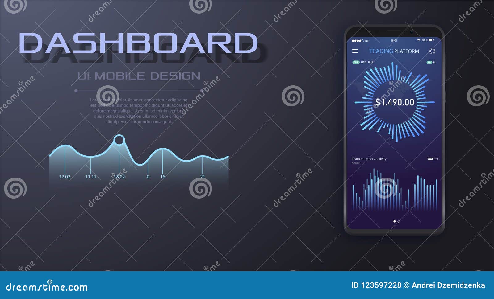 Mobile App Single Screen Ui Kit. Statistics Dashboard Piechart ...