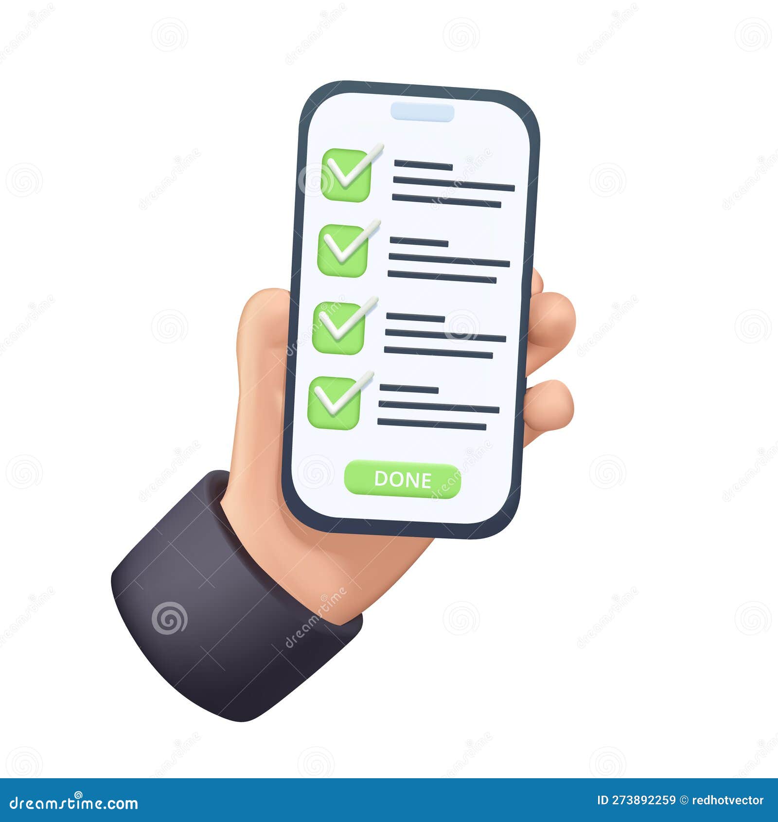 Mobile App Task Manager 3D Render Icon. Hand Holding Phone with Todo ...