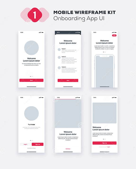 UI Mobile App. Onboarding UX, GUI Design Elements. Mobile Application Template Layout. Stock ...