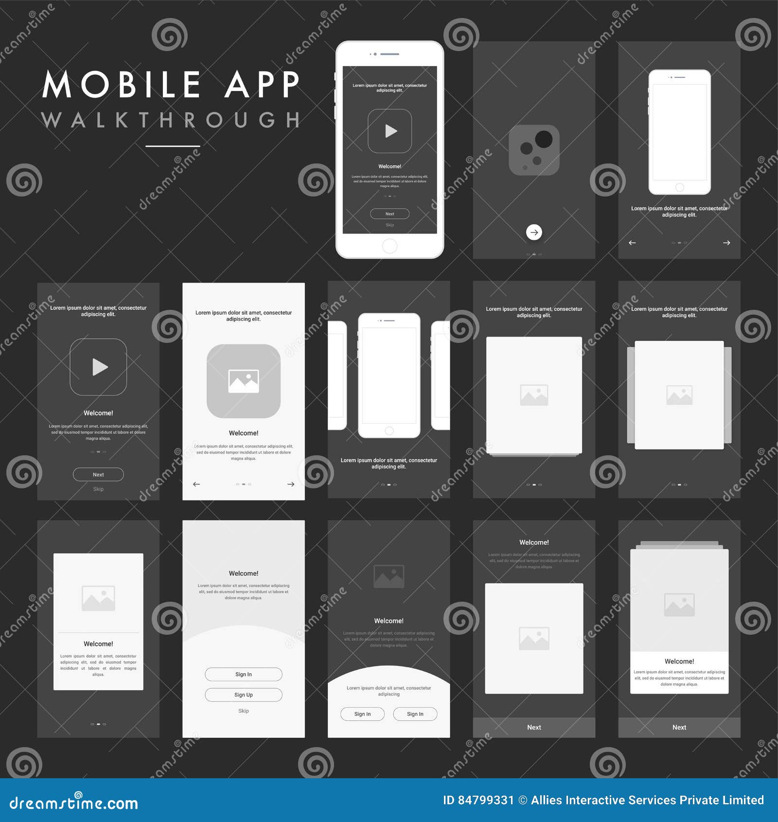 Mobile App Walkthrough Kit. Stock Illustration - Illustration of phone ...