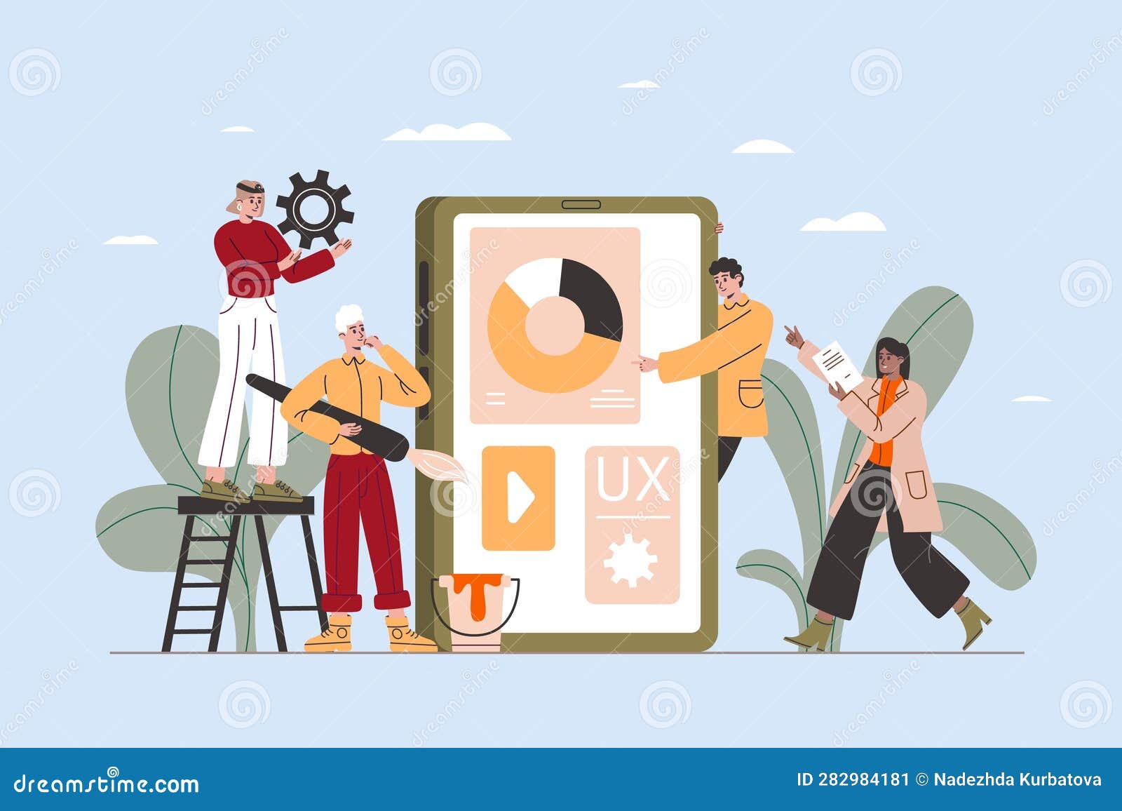 Mobile Application Build. Development Team Working on Digital Product Stock Vector ...