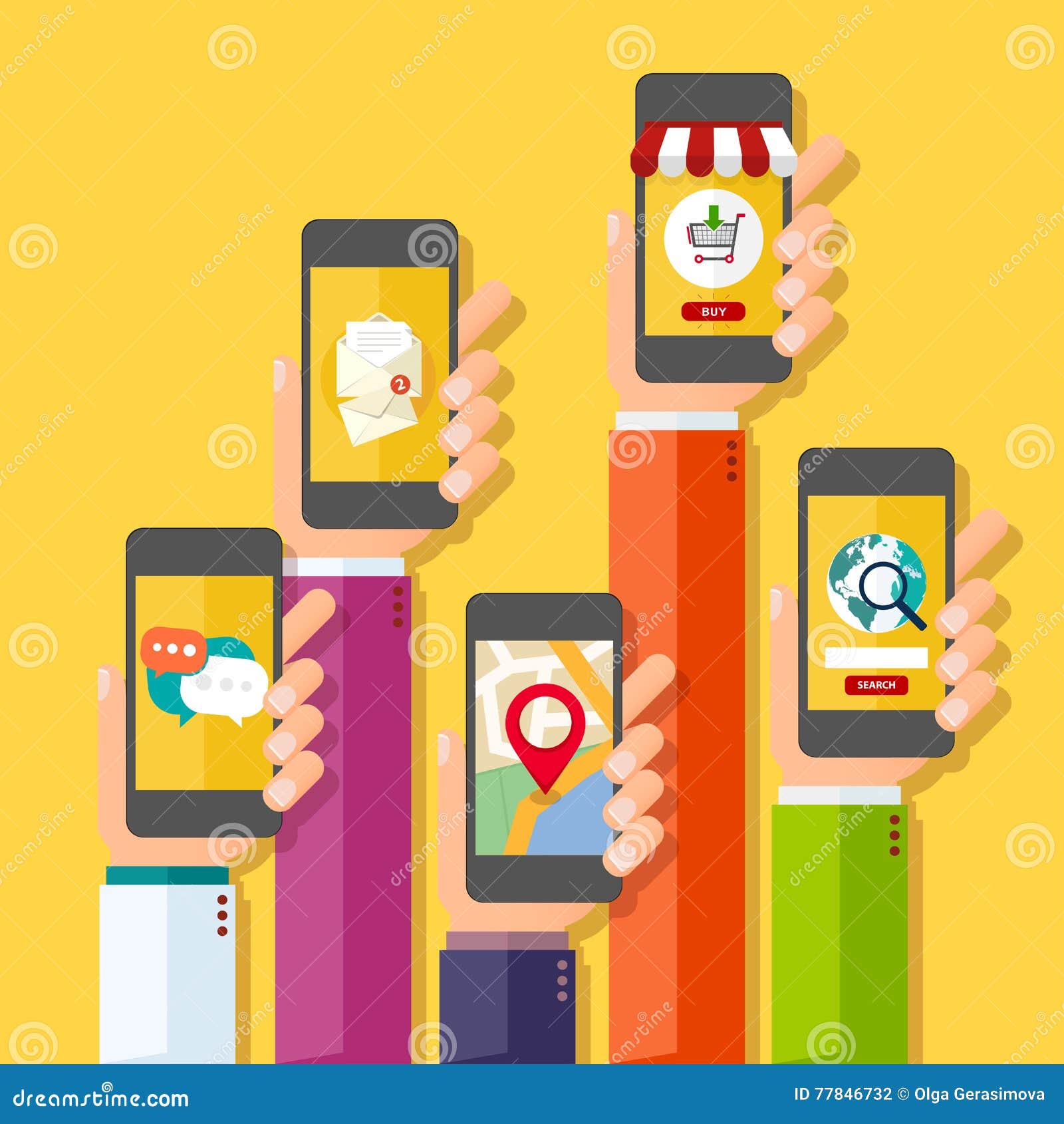Mobile Application Concept. Hands Holding Phones. Stock Vector ...
