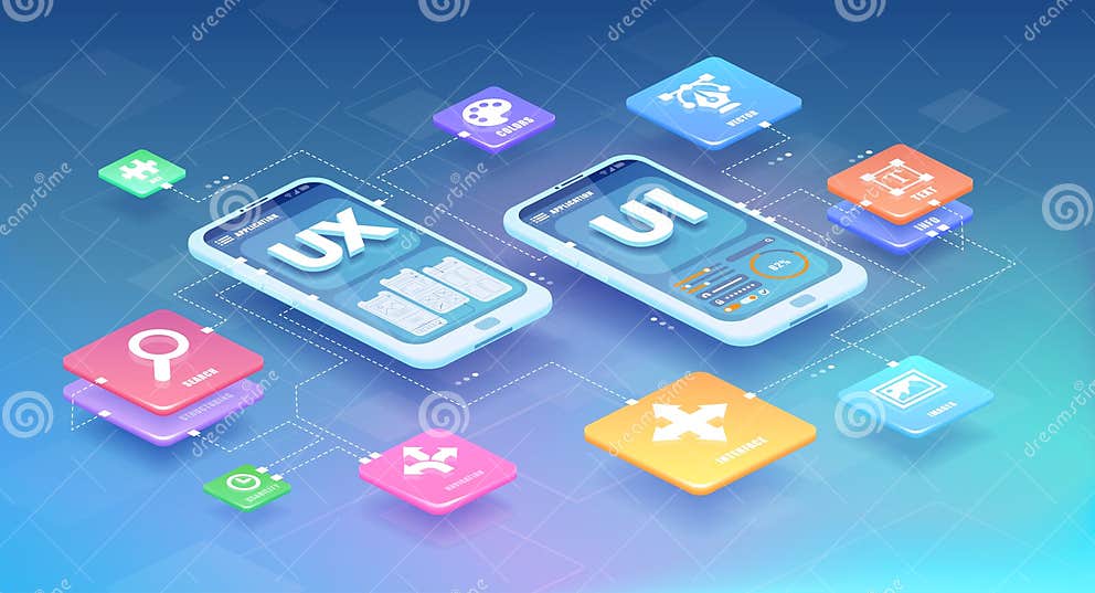 Mobile Application Design Concept. Isometric Vector of a Smartphone ...