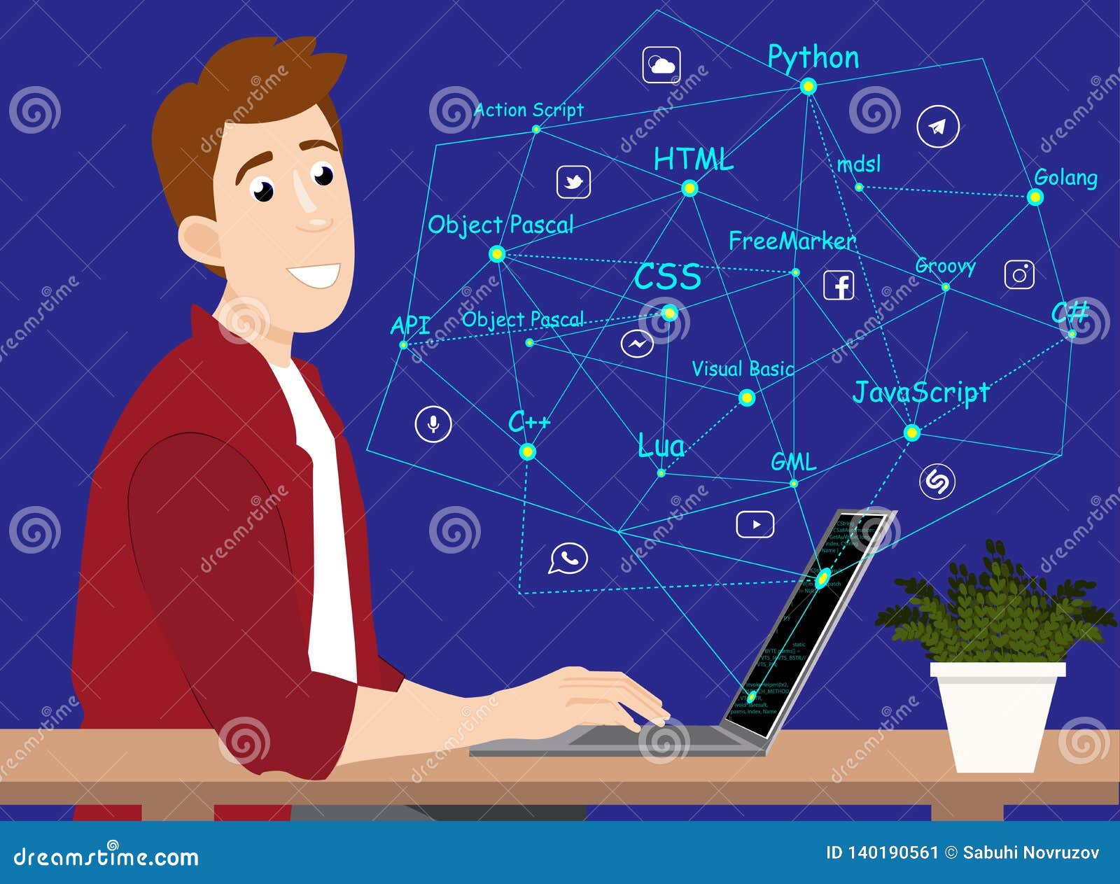 Mobile Application Developer Working Vector Icon. Profession of App ...