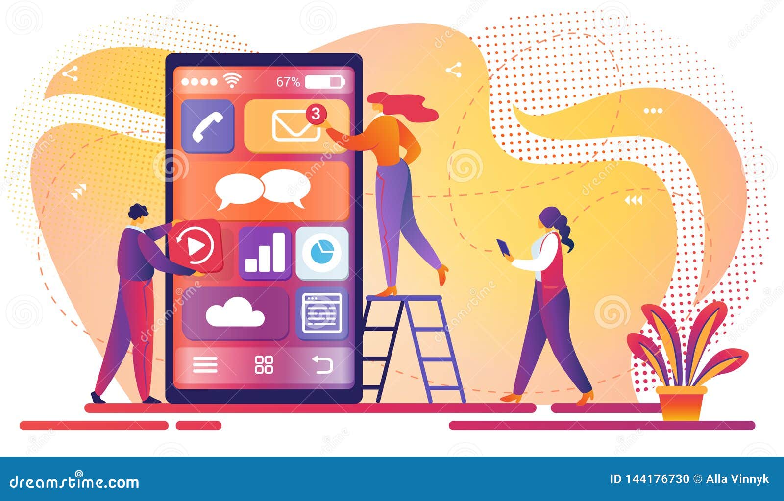 Mobile Application Development Process. Teamwork. Stock Vector ...