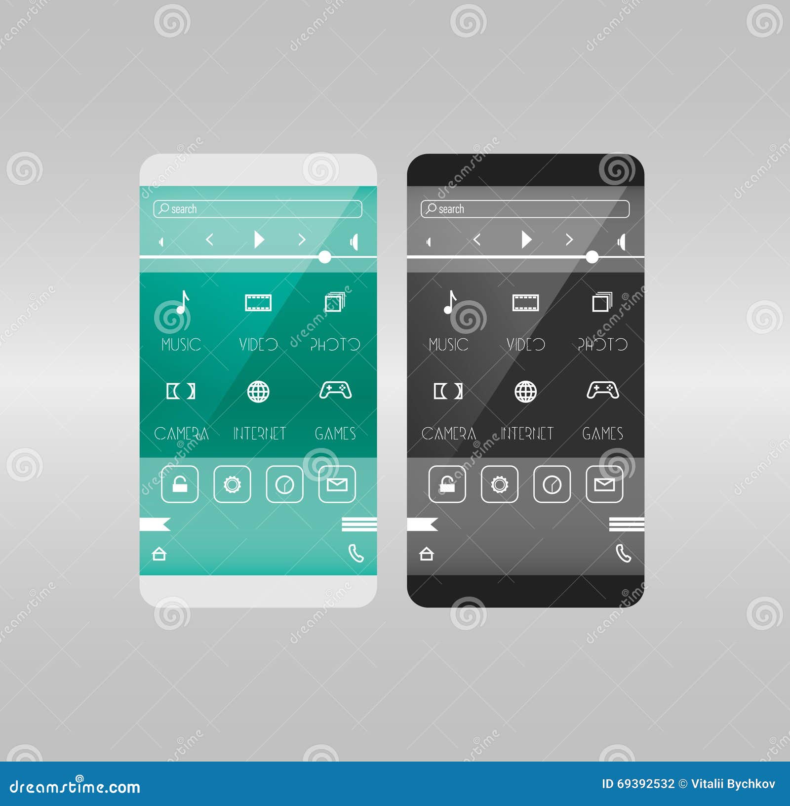 Mobile Application Interface Concept. Flat Phone Stock Vector - Illustration of camera, device ...