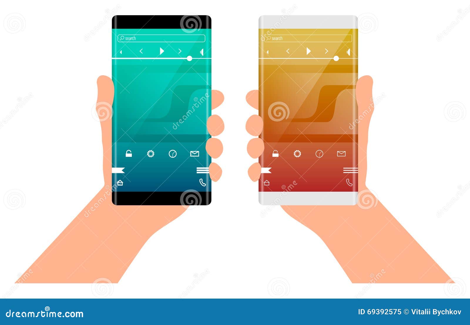 Mobile Application Interface Concept. Phone with Curved Edge in Hand ...