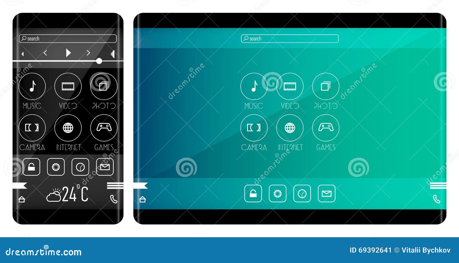 Mobile Application Interface Concept. Phone and Tablet with Curved Edge ...