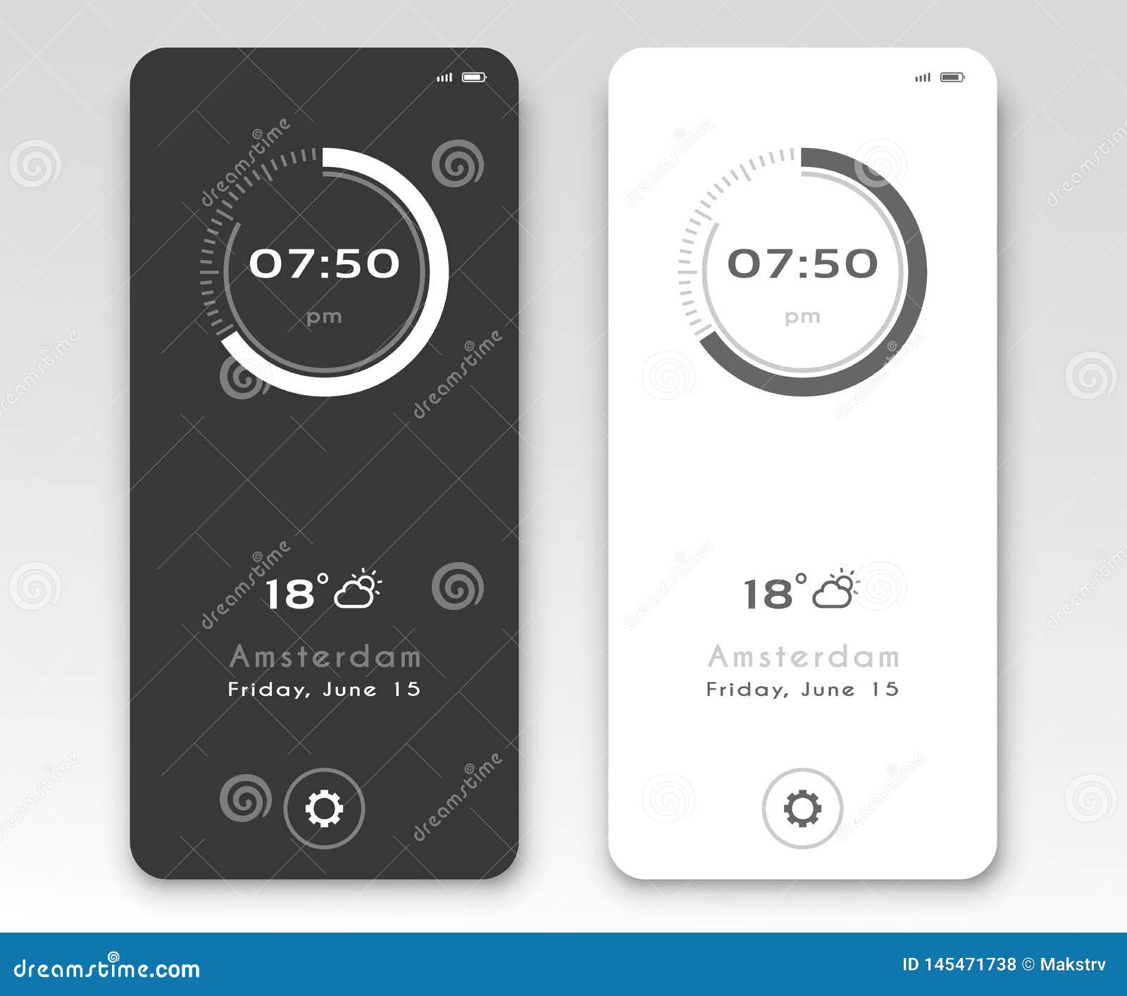 Mobile Application Interface Design. Clock Screensaver Dark and Light ...